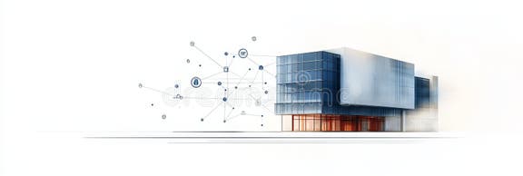 Architectural Sketch of a Modern Building with an Overlay of a Network ...