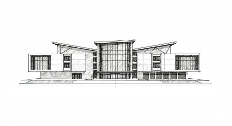 Architectural Sketch of a Modern Building with a Symmetrical Layout ...