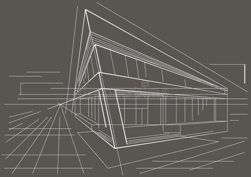 Architectural Sketch Modern Corner Building on Gray Background Stock ...