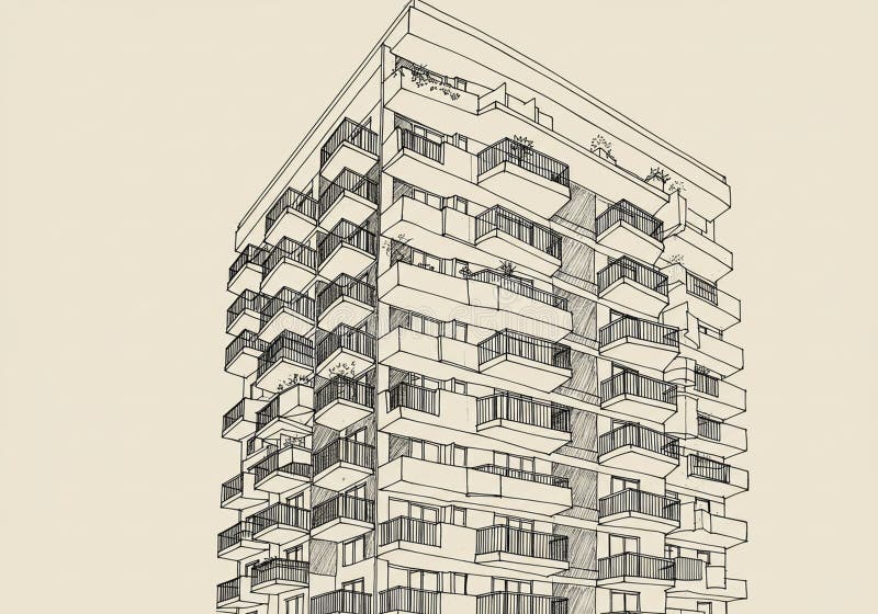 Architectural Sketch of a Modern High-rise Residential Building ...