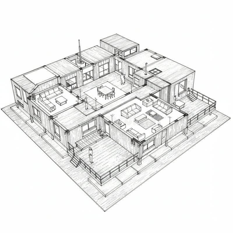 Architectural Sketch of a Modern Building Under Construction, with ...