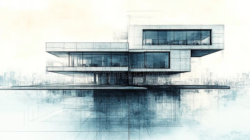 Architectural Sketch of a Modern, Multi-level House Overlooking a City ... Architectural Sketch of a Modern, Multi-level House Overlooking a City ...