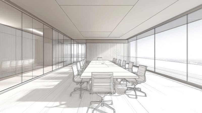 Architectural Sketch Modern Office Conference Room Design Stock ...