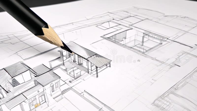 Architectural Sketch with Precise Pencil Drawing of Modern House Plan ...