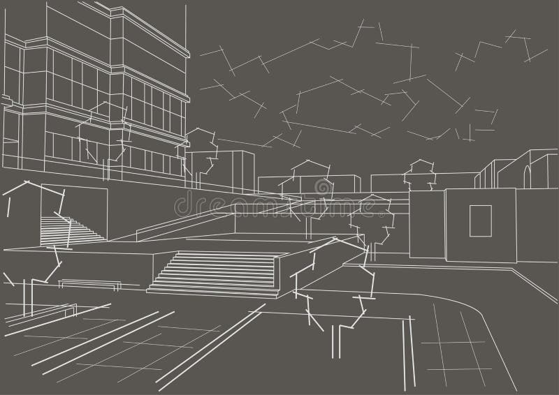 Architectural Sketch Residential Quarter on Gray Background Stock ...