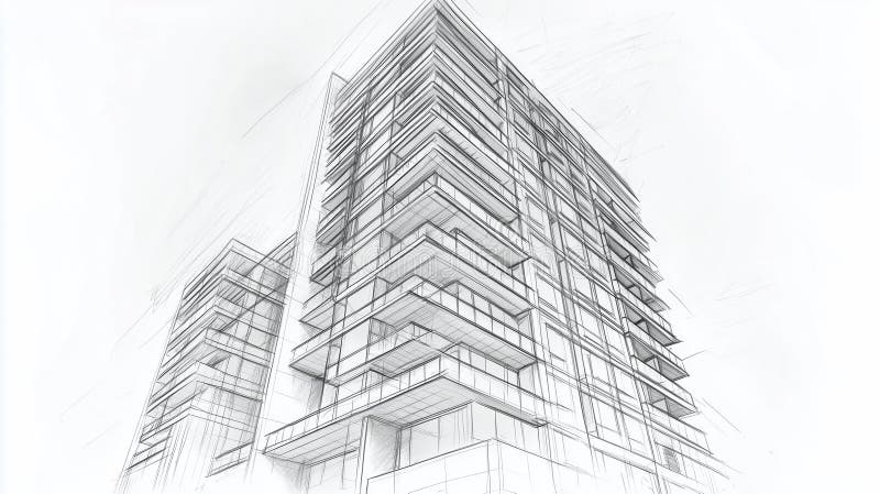 Architectural Sketch of Two Modern High-rise Buildings, Emphasizing ...