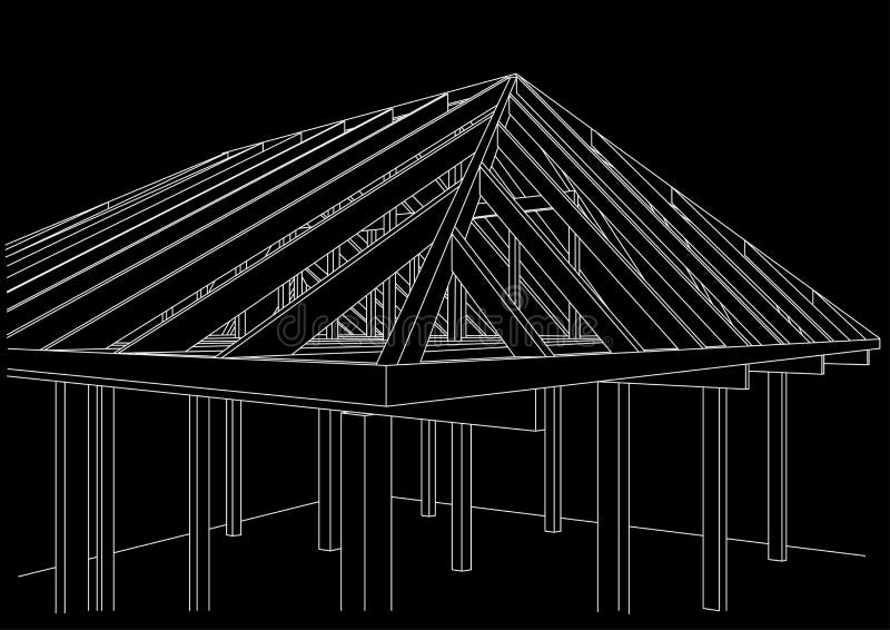 Architectural Sketch Wood Frame House on Black Background Stock Vector ...