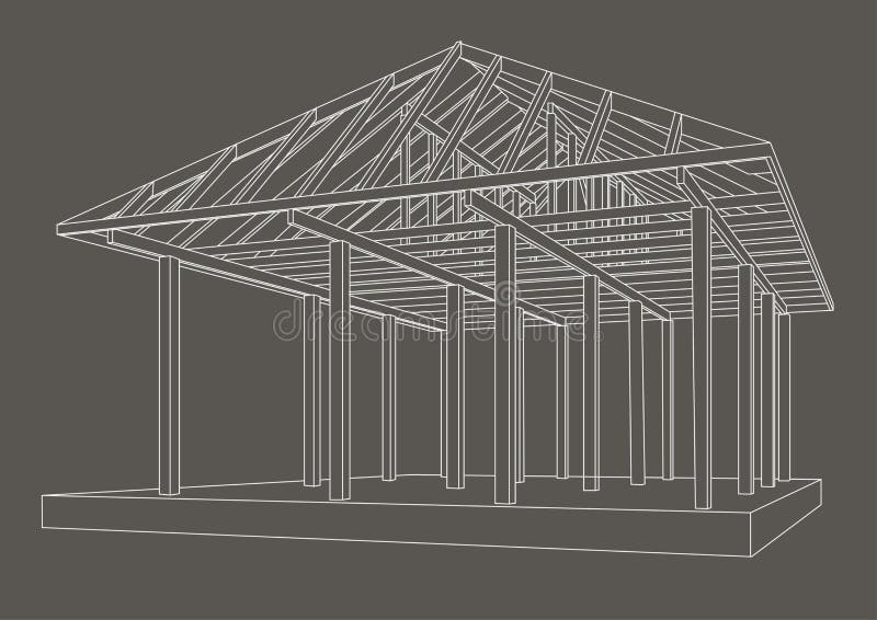 Architectural Sketch Wood Frame Perspective on Gray Background Stock ...