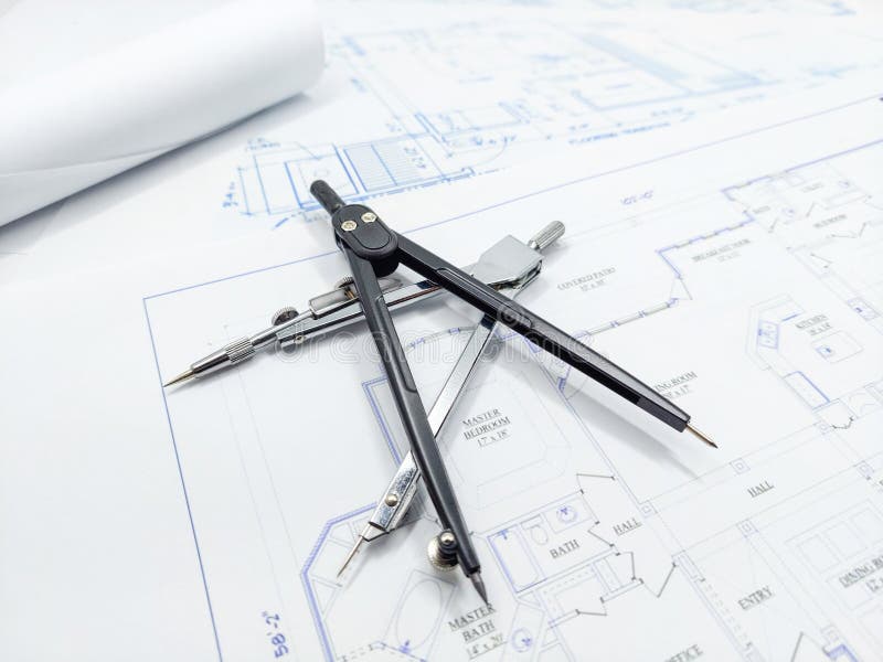 Paper Home Floor Plan with Compass. Architectural Sketching Process ...