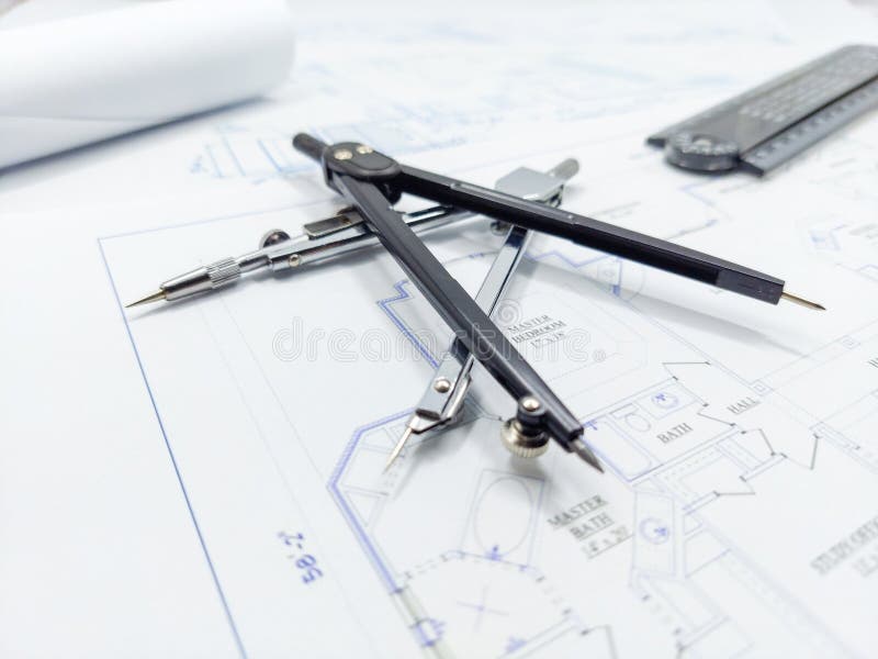 Paper Home Floor Plan with Compass. Architectural Sketching Process ...