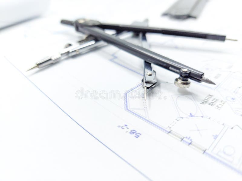 Paper Home Floor Plan with Compass. Architectural Sketching Process ...