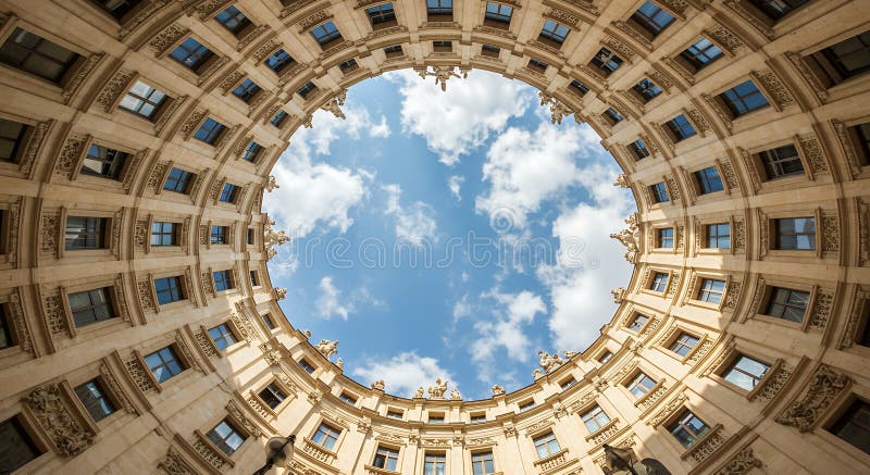 Architectural Sky a Circular Courtyard Perspective with Windows and ...
