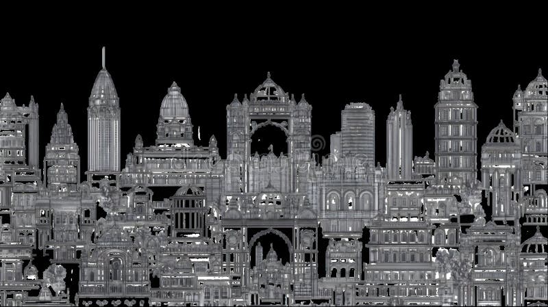 Architectural Skyline Collage with Monochrome Historic Buildings Stock ...