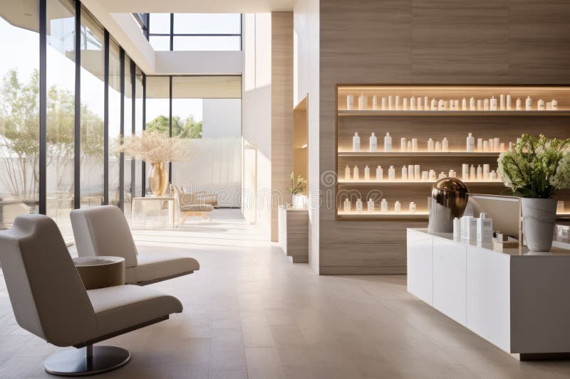Architectural Spa Elegance: Empty Reception, Sleek Minimalist Counters ...