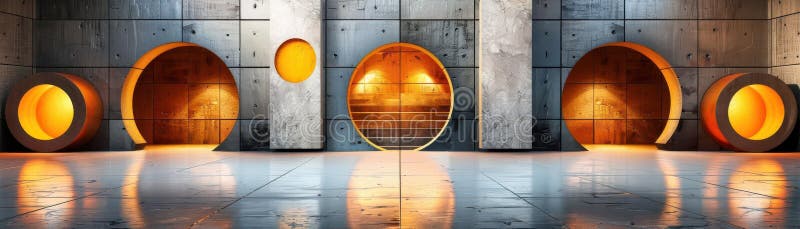 Architectural Space Featuring Circular Openings with Warm Lighting ...