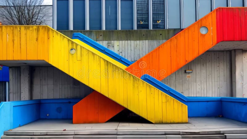 Architectural Staircase Rising Dynamically, Revealing Sweeping Visual ...