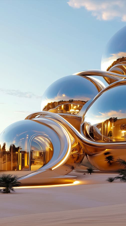 Architectural Structure Featuring Smooth Reflective Surfaces and ...