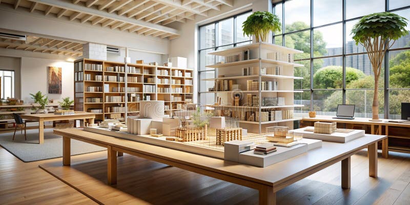 An Architectural Studio with a Library and a Table Containing Models ...