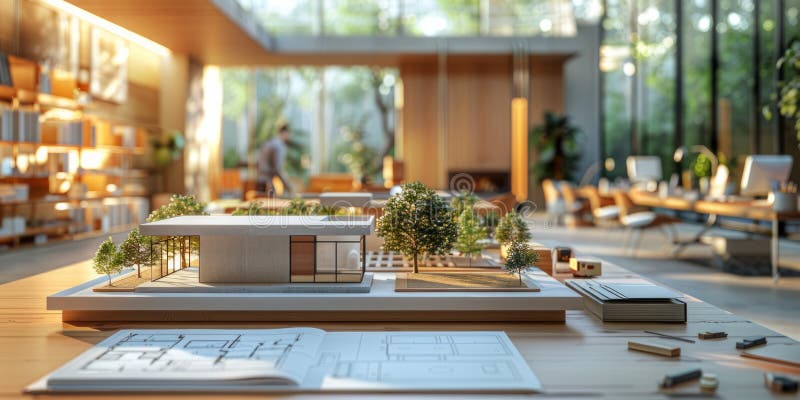 Architectural Studio with Model Building, Blueprints, and Natural Light ...