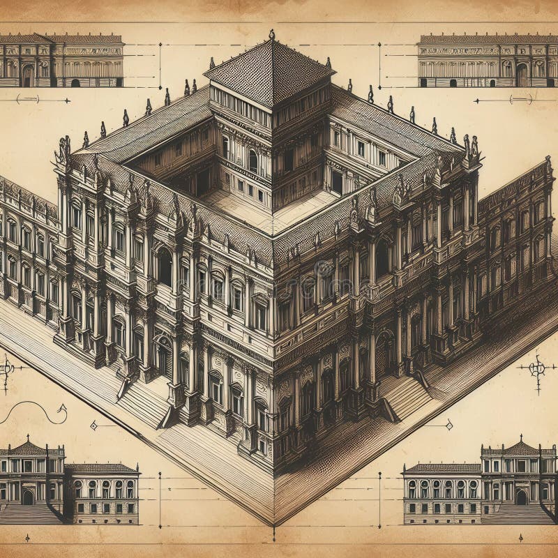 Architectural Study of Grand Renaissance Palace Stock Illustration ...