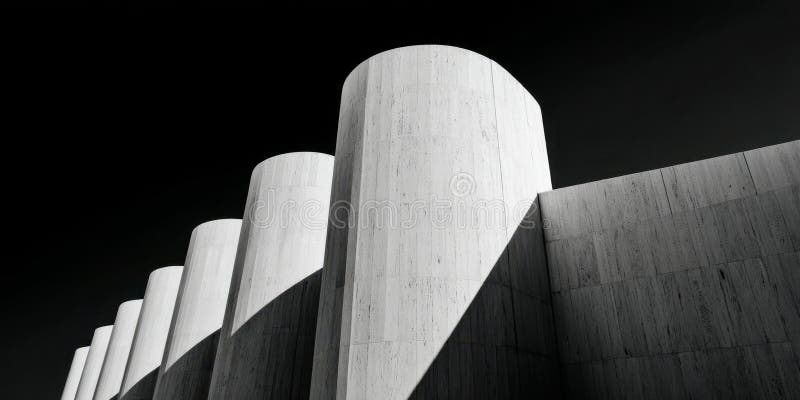 Architectural Study of Smooth White Columns Casting Shadows in Stark ...