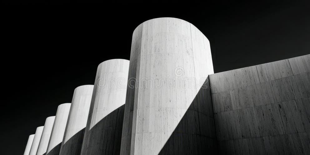 Architectural Study of Smooth White Columns Casting Shadows in Stark ...