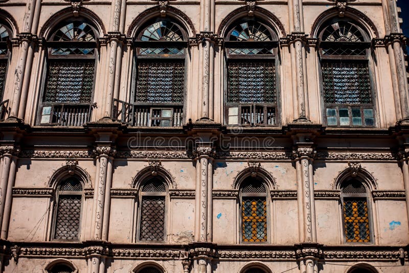 Architectural Symmetrical Shot of Windows of an Old Building. Stock ...