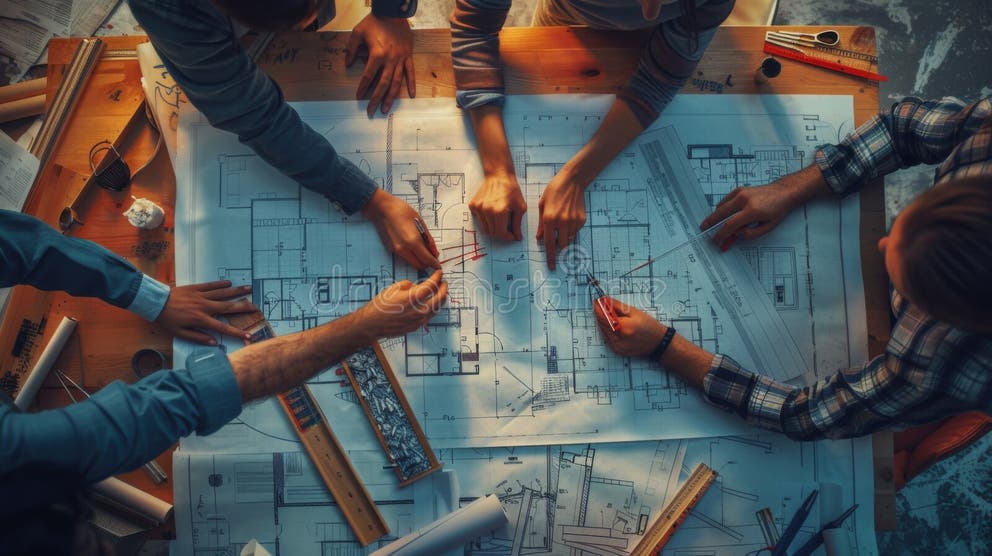 The Architectural Team Planning.AI Generated Image Stock Photo - Image of drawing, wood: 379134916