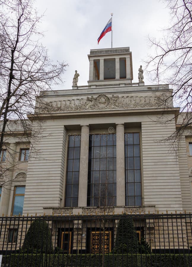 Architectural View of a Prominent Building with a Russian Flag ...