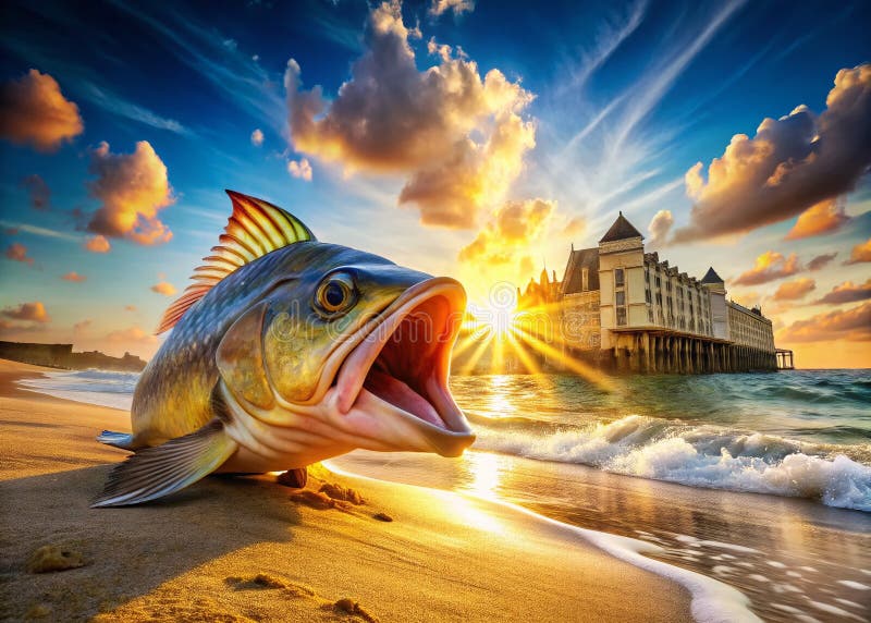 Architectural View of a Stranded Fish on a Sandy Shore a Study in ...