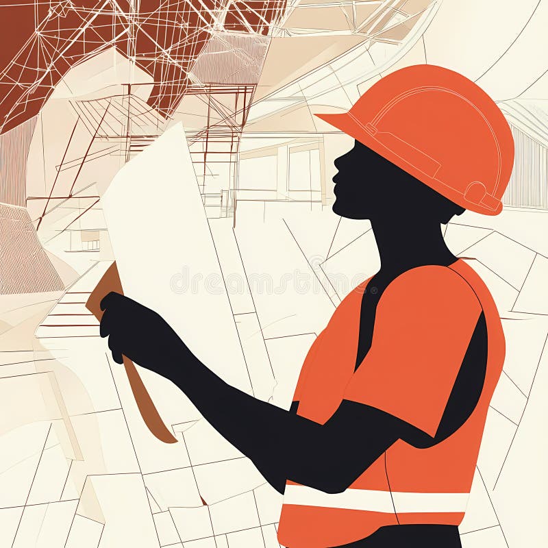 Architectural Vision: Construction Worker with Blueprint Stock ...