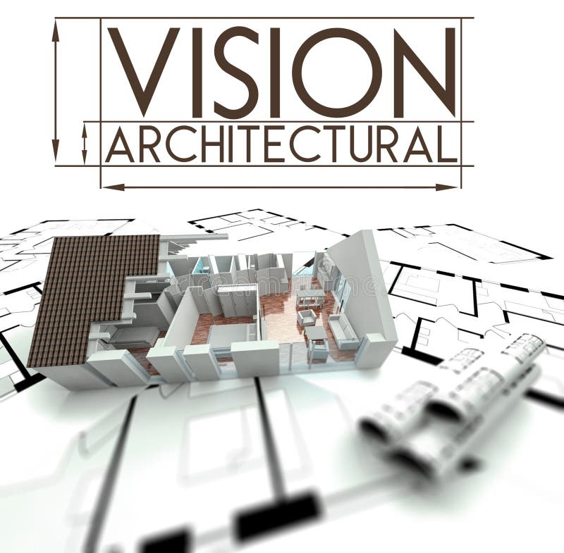 Architectural Vision with Project of House on Blueprints Stock ...