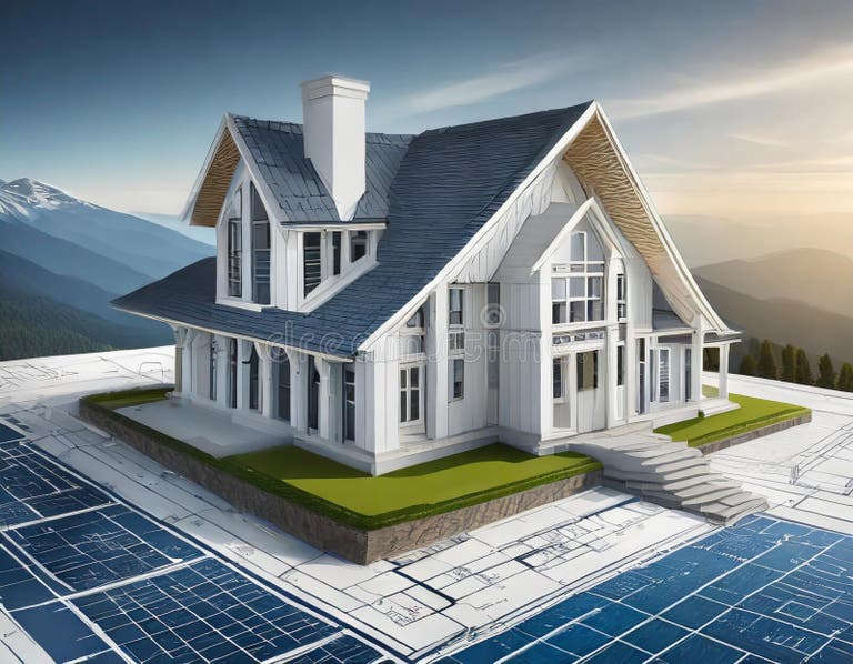 Architectural Visualization of Modern House Design - Blueprint and 3D ...