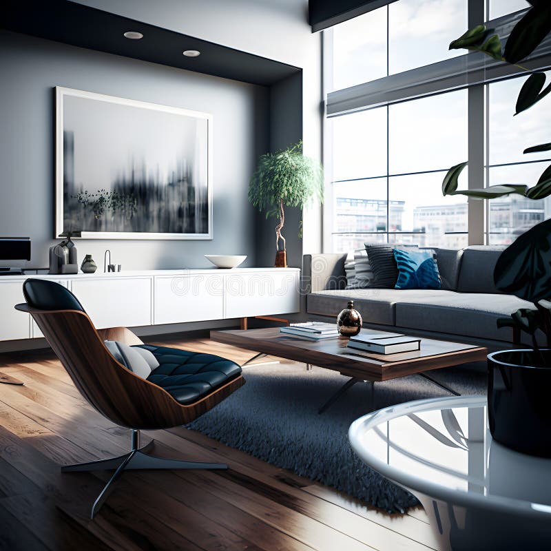 3D Visualization of a Living Room Interior Design Stock Illustration ...