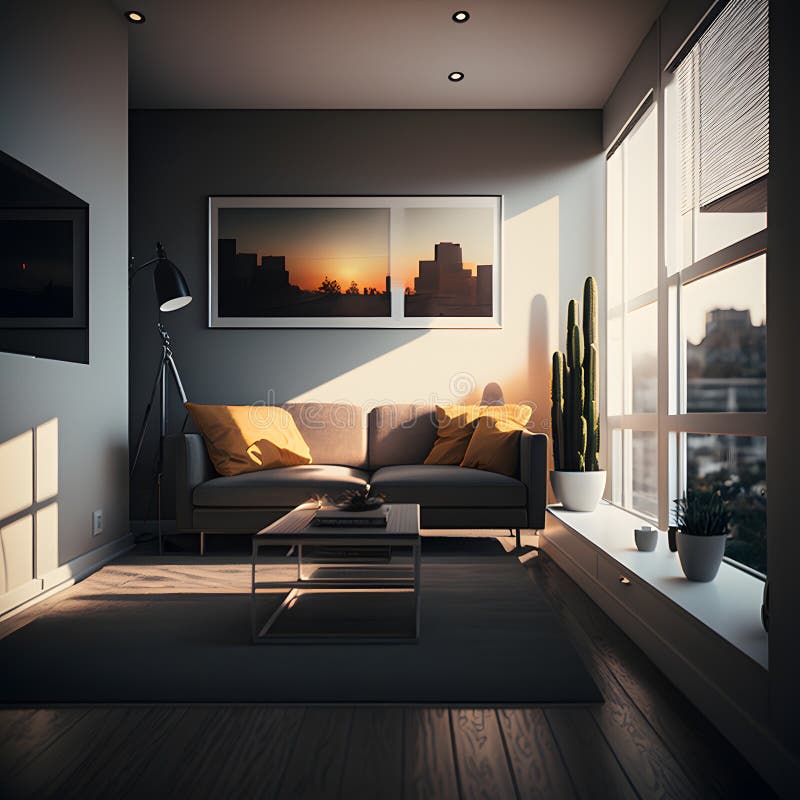 3D Visualization of a Living Room Interior Design Stock Illustration ...