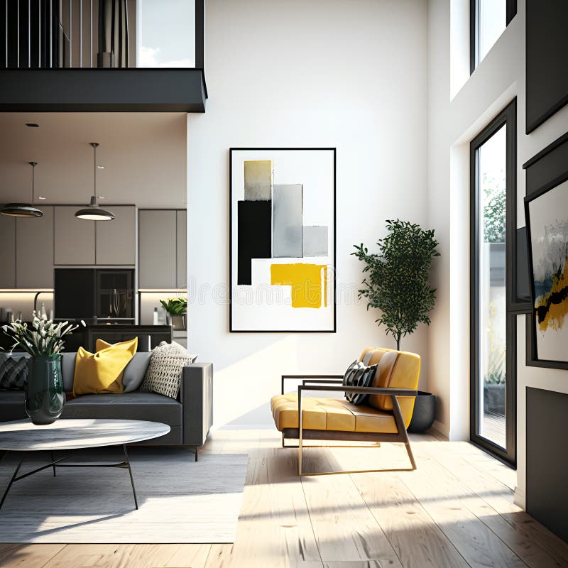 3D Visualization of a Living Room Interior Design Stock Illustration ...