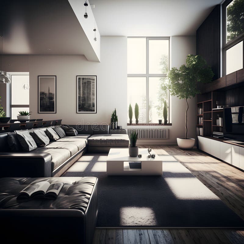 3D Visualization of a Living Room Interior Design Stock Illustration ...