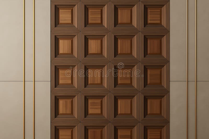 Architectural Wall Panel with Square Wood Inlays Stock Photo - Image of ...