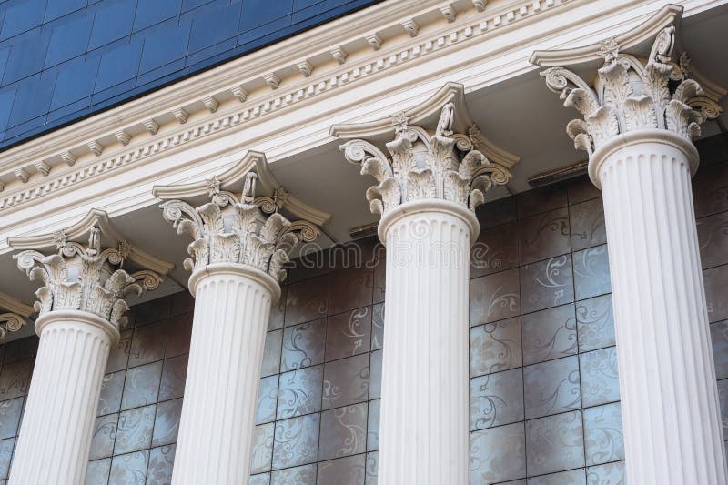 Architectural White Capital Columns on the Facade of the Building Stock ...