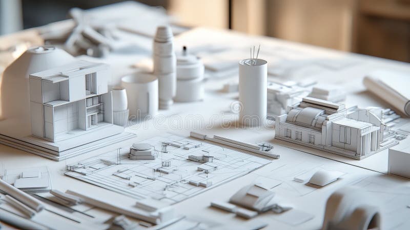 Architectural White Model of Urban Cityscape with Detailed Structures ...