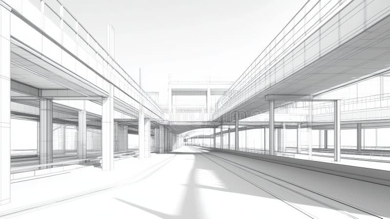 Architectural Wireframe of an Elevated Corridor a Vision of Urban ...