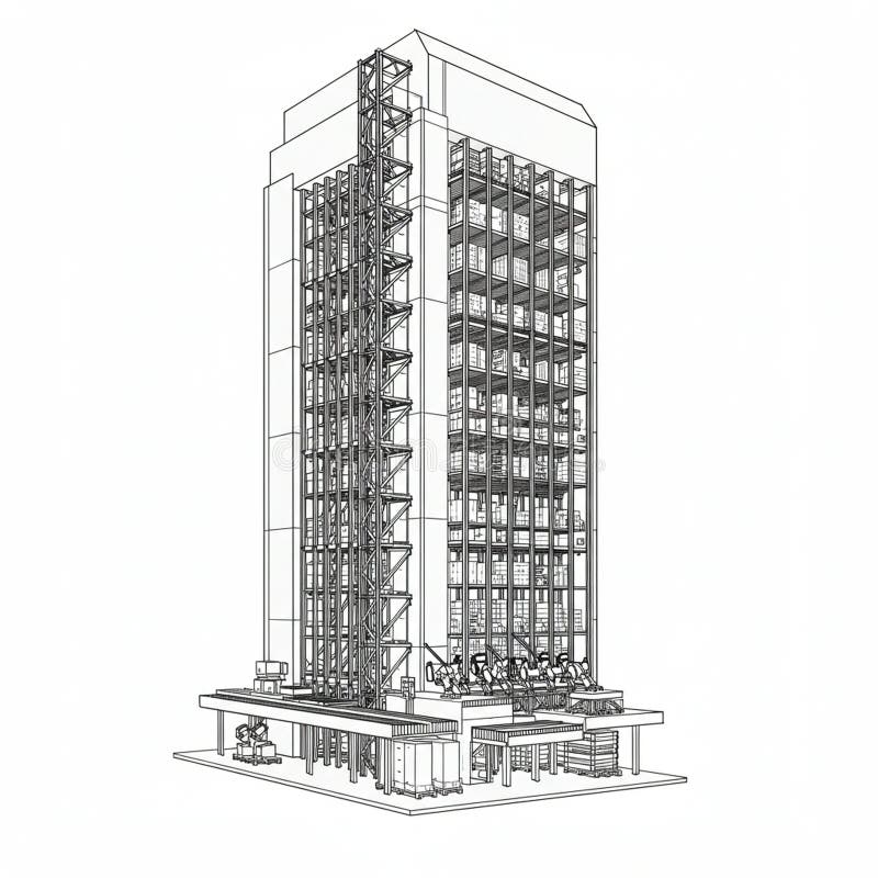 Architectural Wireframe Illustration of a High-rise Building. the ...