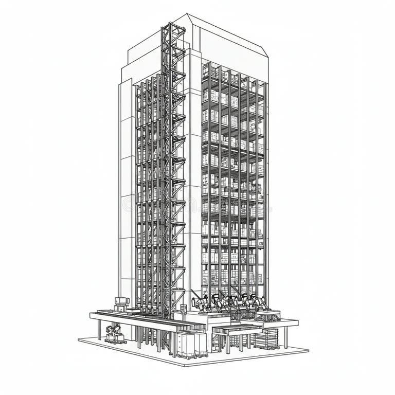 Architectural Wireframe Illustration of a High-rise Building. the ...