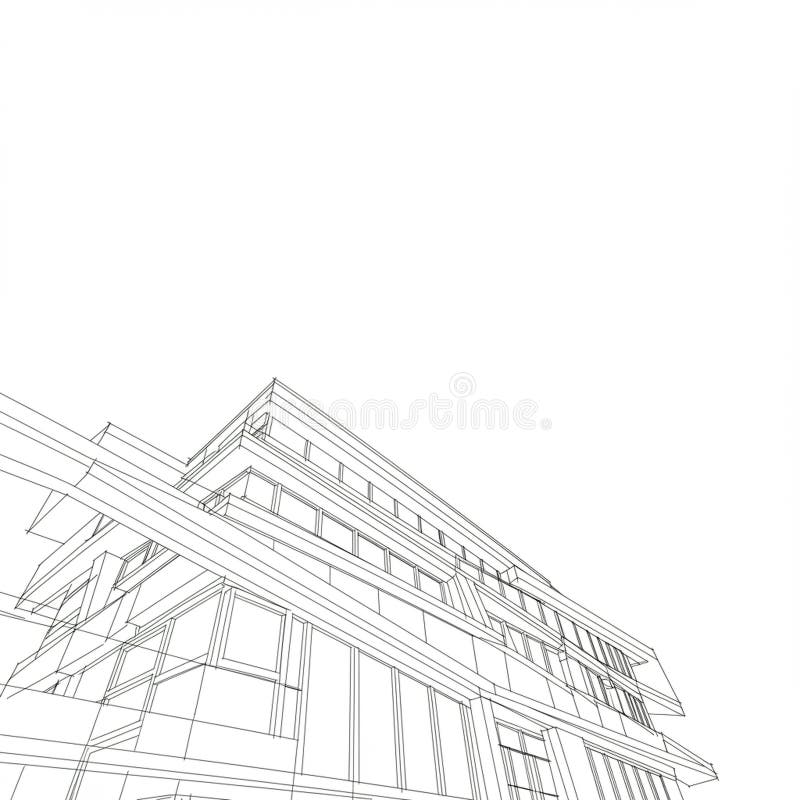 Architectural Wireframe Illustration of a Modern Multi-story Building ...
