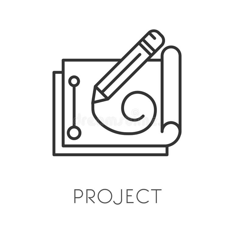 Project or Draft, Paper and Pencil, Drawing on Sheet Isolated Icon ...