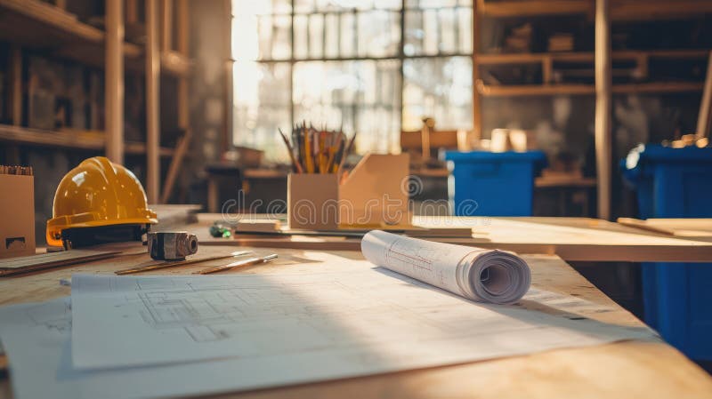 Architectural Workspace with Bangkok Construction View Stock ...