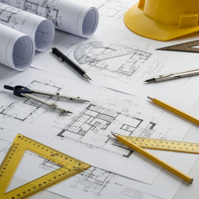 Architectural Workspace Featuring Technical Drawings and Plans on a ...