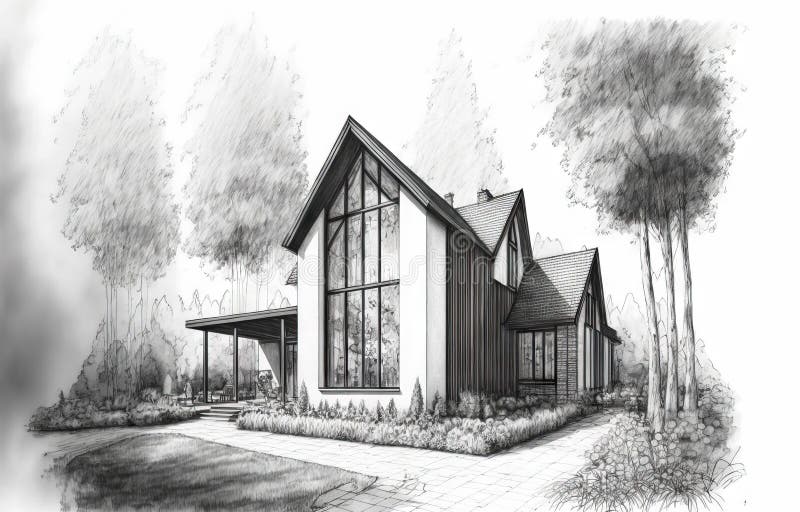 Architecturally Simple Detached House Line Drawing Stock Illustration ...