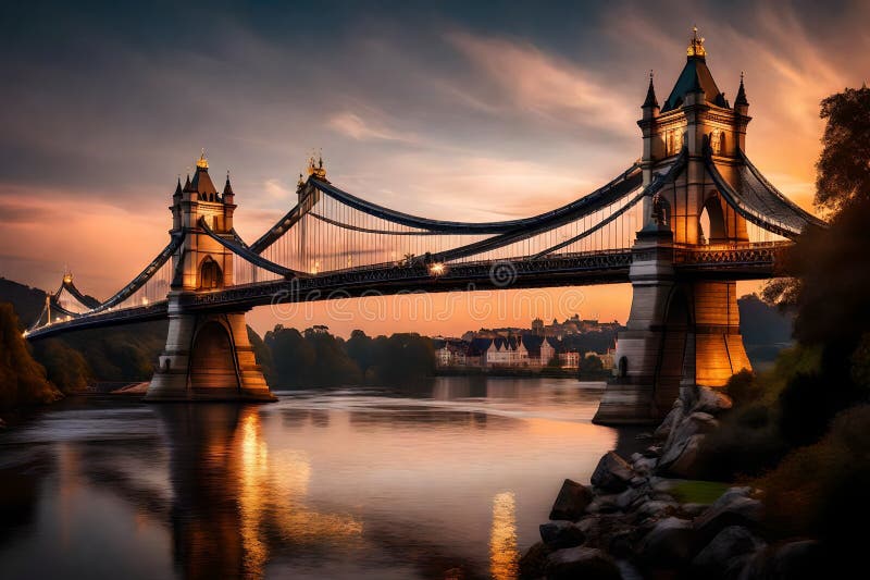 An Architecturally Stunning Suspension Bridge Spanning a Wide River ...