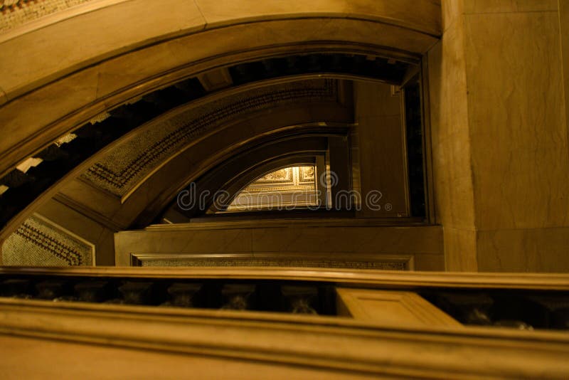 Architecturally Unique Perspective View of an Ornate Gold Ceiling ...